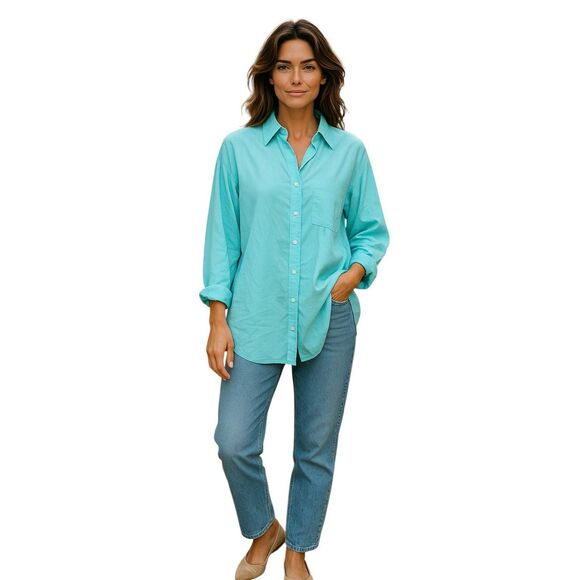 Kiko | Dresses | Kiko Blouse Womens Size L Blue 0 Cotton Long Sleeves ...